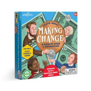 eeboo: making change game, develops math and practical money skills, educational game that allows for skills to form, perfect for ages 5 and up