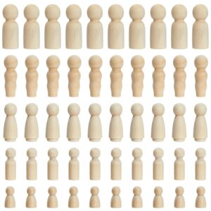 juvale set of 50 unfinished wood peg dolls family, wooden people for crafts, dollhouse figures (5 sizes)