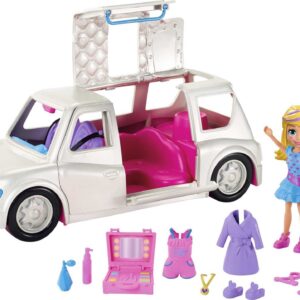 Polly Pocket Vehicle Toy with 3-inch Doll & 14 Fashion Accessories, Arrive In Style Limo Playset