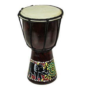 aboriginal dot painted elephant djembe drum 8 inches tall 4.5 inch diameter