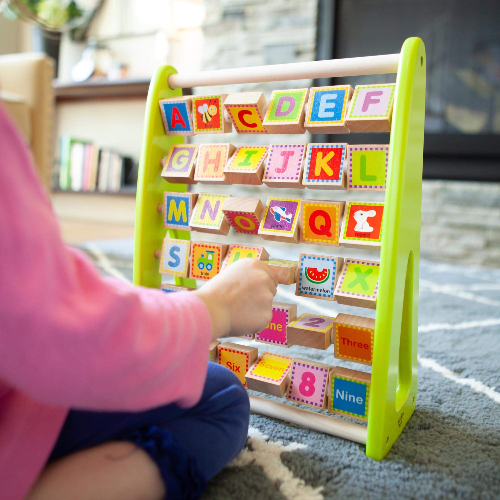 Fat Brain Toys Alpha-Abacus - Wooden Alphabet & Number Learning Toy for Kids 2+