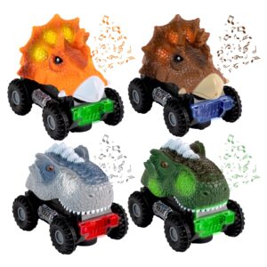 toyvelt 2021 edition dinosaur pull back cars toys for kids – 4 pack cars fun dinosaur car set with exciting lights, sounds - birthday, christmas, for boys and girls ages 3-10 years old