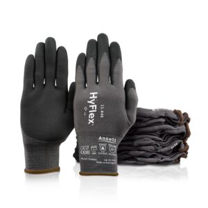 hyflex 11-840 ergonomic abrasion-resistant nitrile foam industrial gloves for automotive, fabrication, ems, utilities - size 10, black (144 pairs)