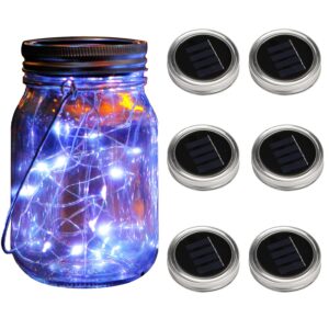 kzobyd 6 pack mason jar lid solar waterproof fairy starry firefly lights for regular mouth mason jar lantern on patio yard pathway festivals home decor(jars not included)(6, white)