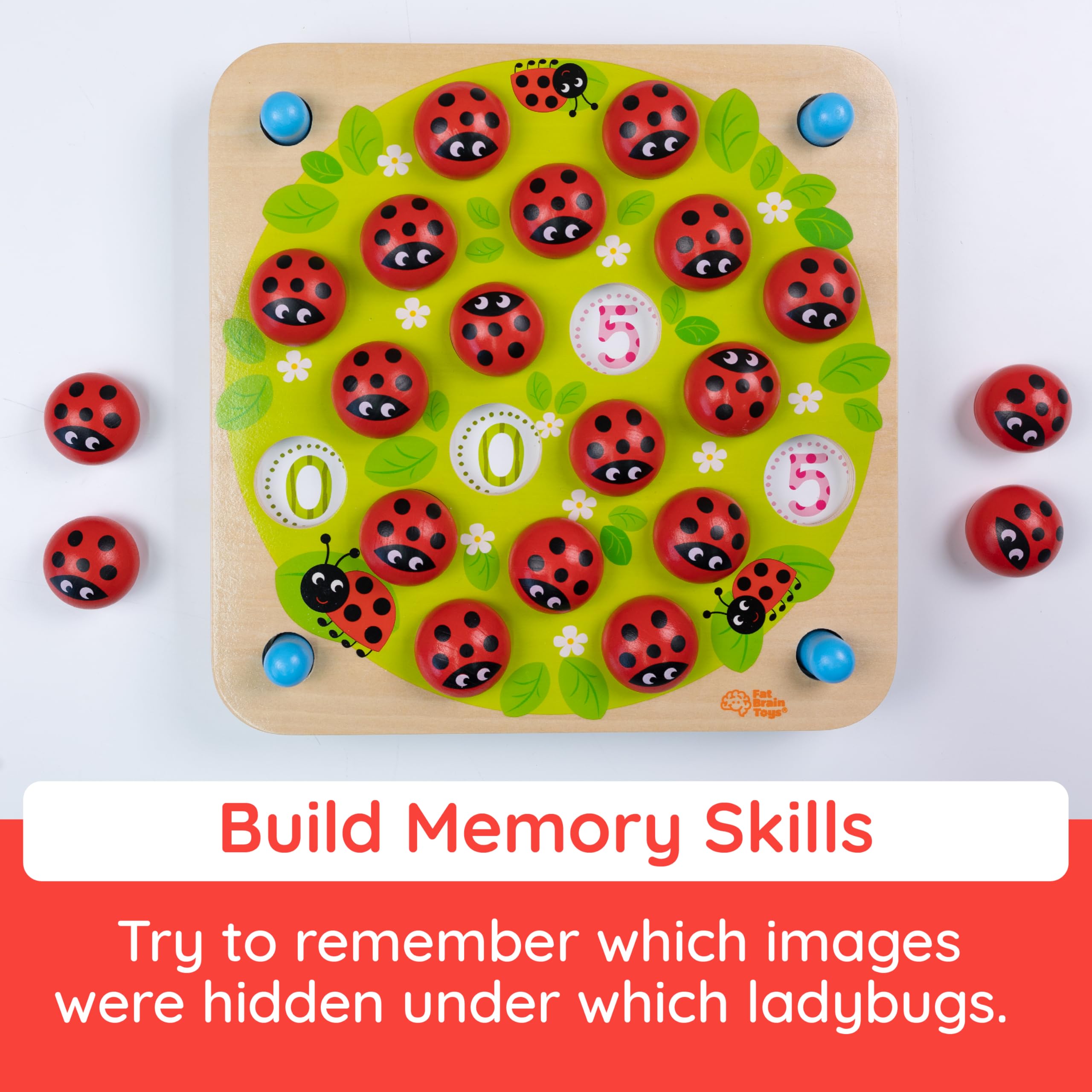 Fat Brain Toys Ladybug's Garden Toddler Memory Game, Wooden Memory Matching Games for Kids, Preschool Toys