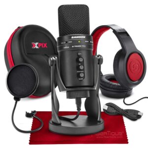 samson g-track pro professional usb condenser microphone w/audio interface - bundled with samson headphones and hardbody headphone case accessory bundle