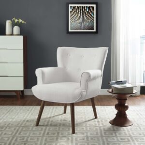 modway cloud mid-century modern upholstered fabric accent arm chair in white