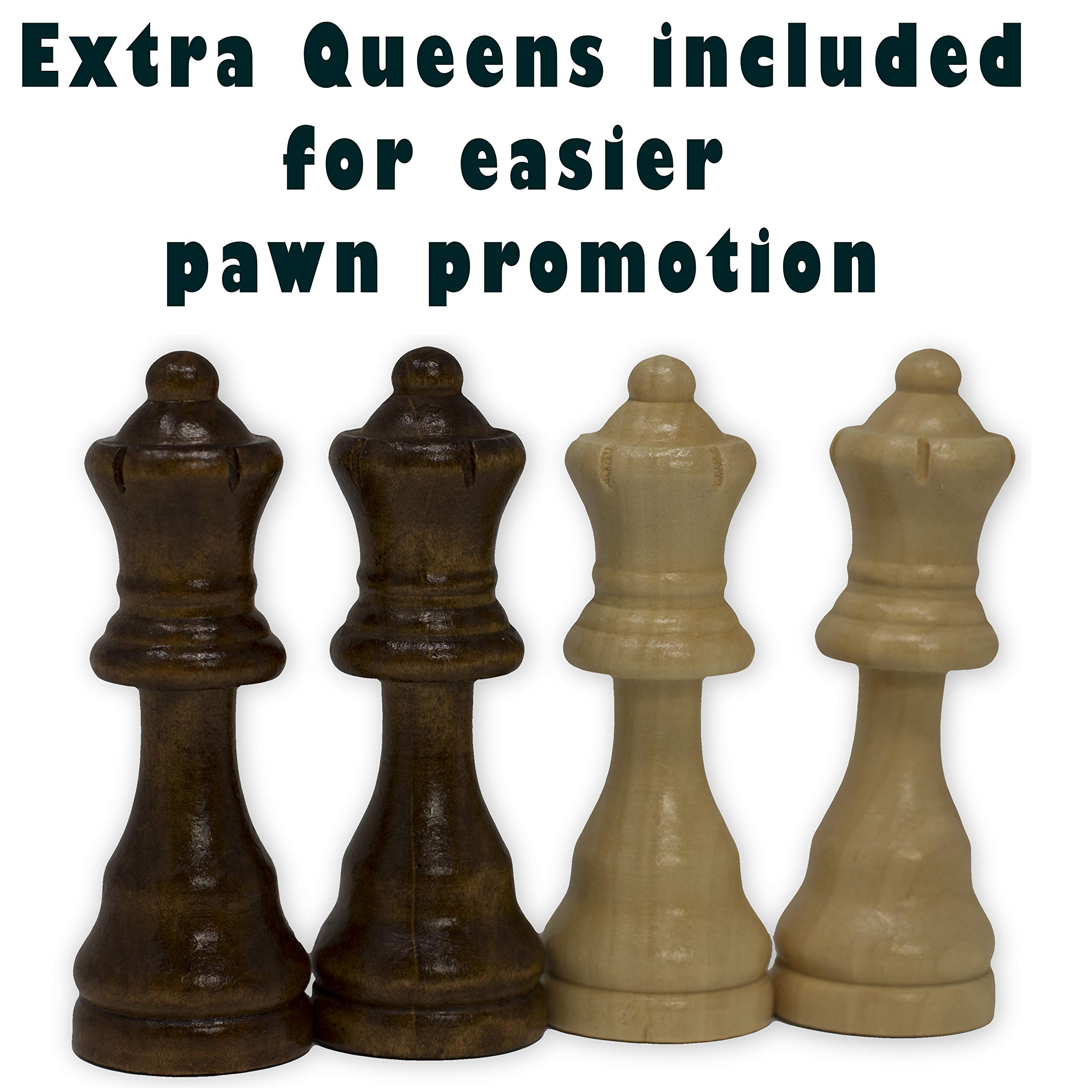 GrowUpSmart Staunton Chess Pieces with Extra Queens | Size: XLarge - King Height: 4 inches | Wood