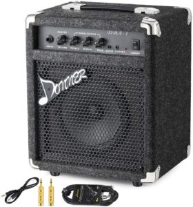 donner 𝓑𝓪𝙨𝙨 𝓐𝙢𝙥 15w 𝓖𝙪𝙞𝙩𝙖𝙧 𝓐𝙢𝙥𝙡𝙞𝙛𝙞𝙚𝙧 dba-1 electric practice bass combo amp with cable