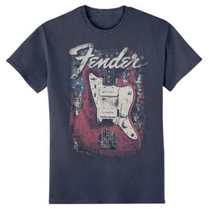 collections etc fender stratocaster electric guitar vintage t-shirt blue