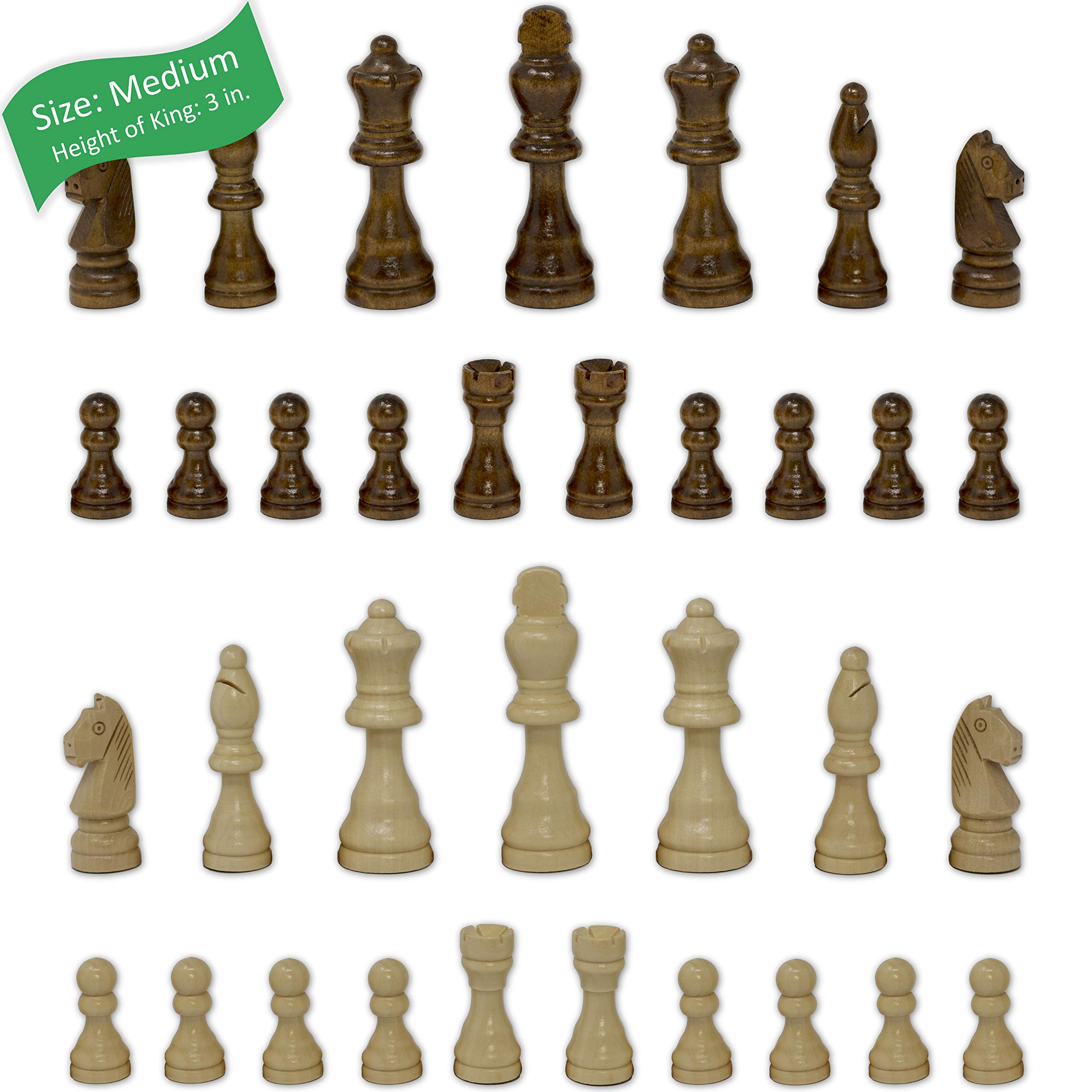 GrowUpSmart Staunton Chess Pieces with Extra Queens | Size: Medium - King Height: 3 inches | Wood