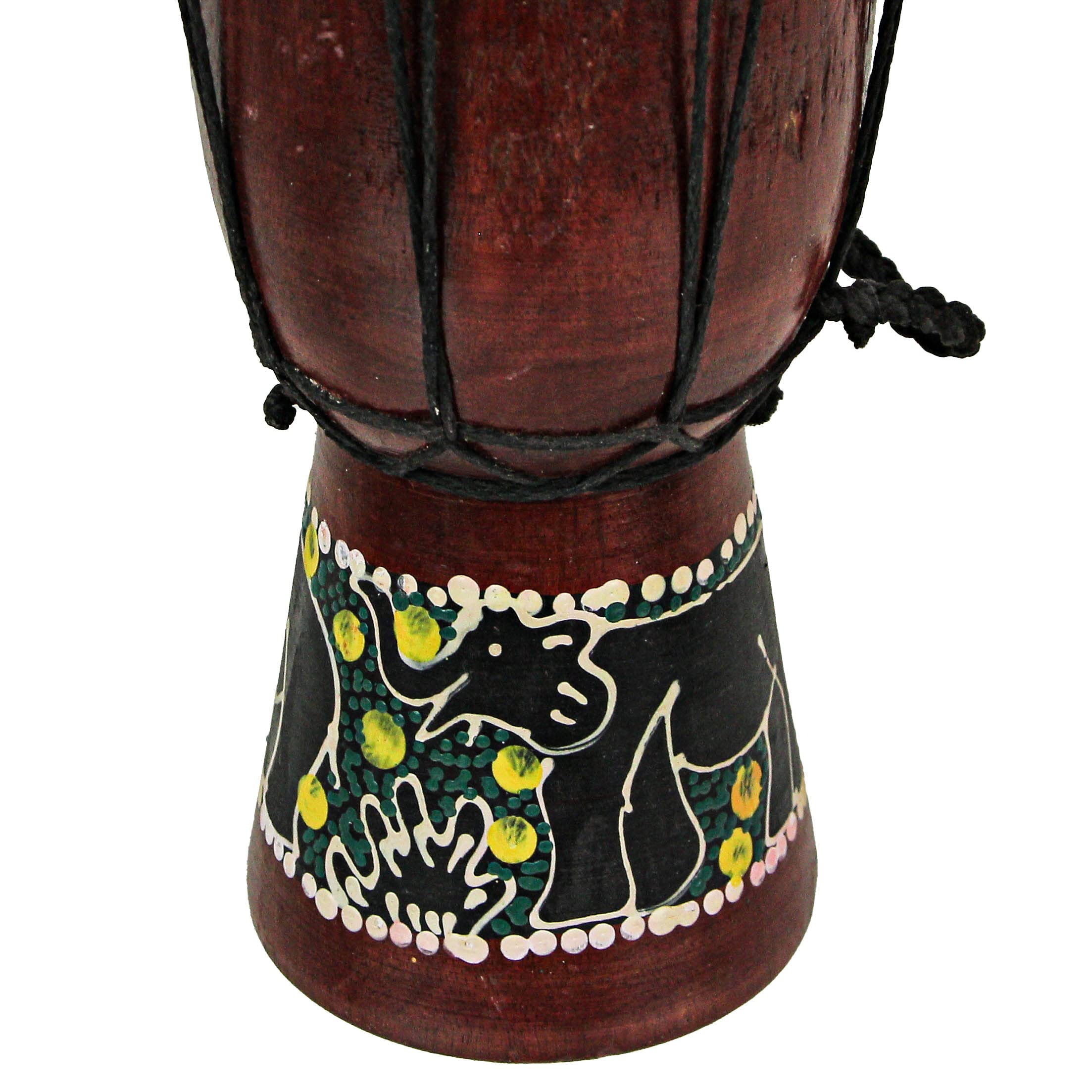 Aboriginal Dot Painted Elephant Djembe Drum 8 Inches Tall 4.5 Inch Diameter