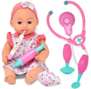 dolls to play interactive baby doll doctor kit pretend play medical set toy for kids with 12 inch baby doll, talking stethoscope, dr. checkup complete role play accessories medical playset for kids