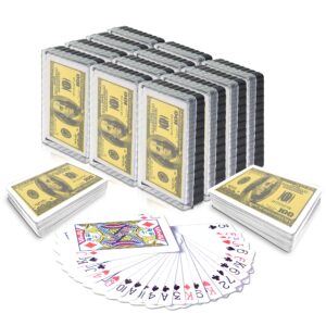 gamie 100 dollar bill playing cards - pack of 12 decks - individually shrink wrapped - game cards for poker, kids, adults - birthday party favor for girls & boys - great gift idea