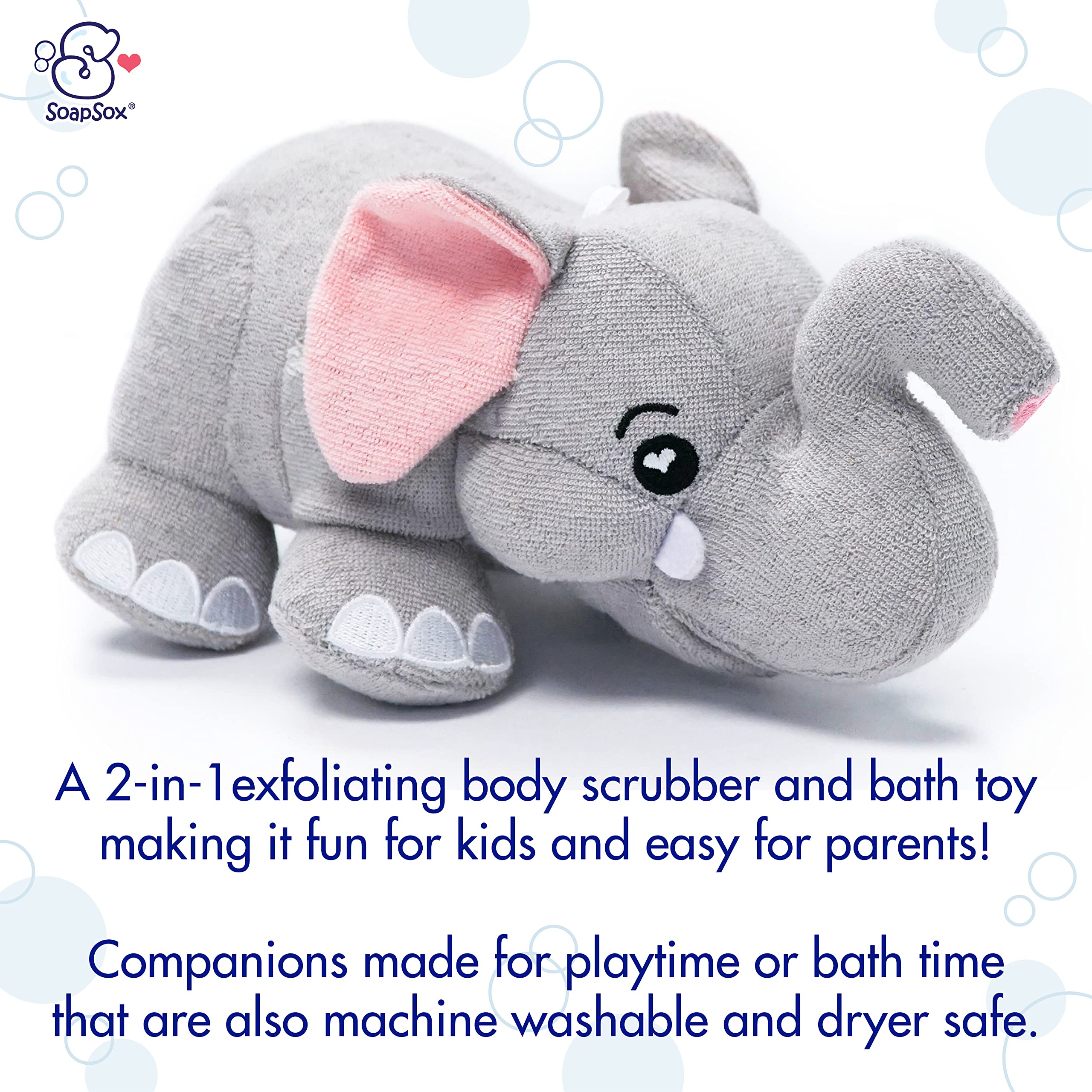 SoapSox, Miles The Elephant - Children's Bath Toy, Grey (SSEL)