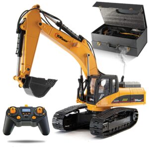 top race full metal adult rc hydraulic excavator truck - 23-channel remote control excavator toy with claw grabber - rechargeable 2000mah battery, smoke simulated, rc trucks, 180 lbs capacity