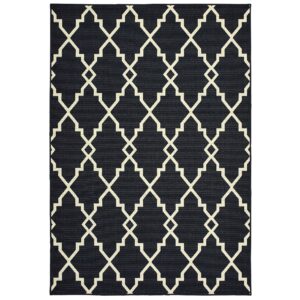 christopher knight home maitland lattice indoor/outdoor area rug, 2ft 3in x 7ft 6in, black,ivory