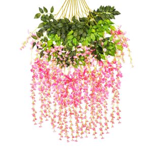 ivyue 12spack wisteria vine artificial silk wisteria lane rattan fake wisteria artificial flowers garland hanging flowers wisteria bush for home garden party wall wedding decoration 3.6feet (pink)