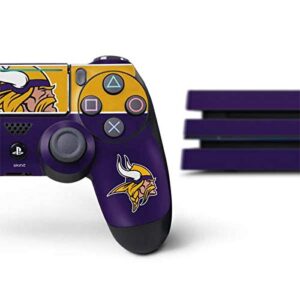 Skinit Decal Gaming Skin Compatible with PS4 Pro Console and Controller Bundle - Officially Licensed NFL Minnesota Vikings Zone Block Design