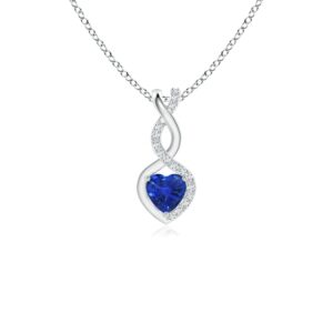 angara natural 0.3 ct blue sapphire and 0.03 ct diamond heart pendant necklace for women in 14k white gold (grade-aaa | size-4mm) | september birthstone, birthday, anniversary jewelry gift for women