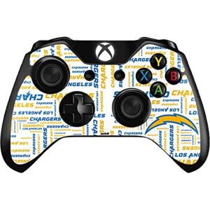 skinit decal gaming skin compatible with xbox one controller - officially licensed nfl los angeles chargers white blast design