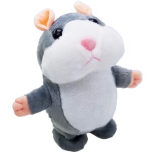 upgrade version talking hamster mouse toy - repeats what you say and can walk - electronic pet talking plush buddy hamster mouse for kids gift party toys (grey)