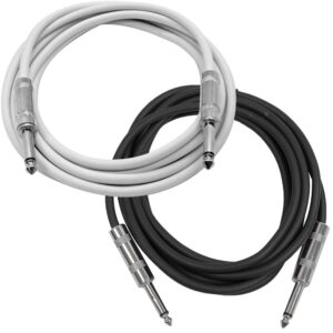 seismic audio - sastsx-10white-1b1w - 2 pack of 10 foot 1/4 inch ts patch cables 1 white and 1 black - 10' professional audio unbalanced 1/4" patch cords