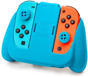 officially licensed nintendo switch joy-con action pack grip and thumb buttons – neon blue textured silicone