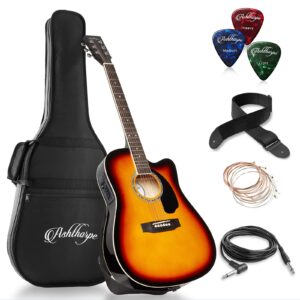 ashthorpe full-size cutaway thinline acoustic-electric guitar package - premium tonewoods - sunburst