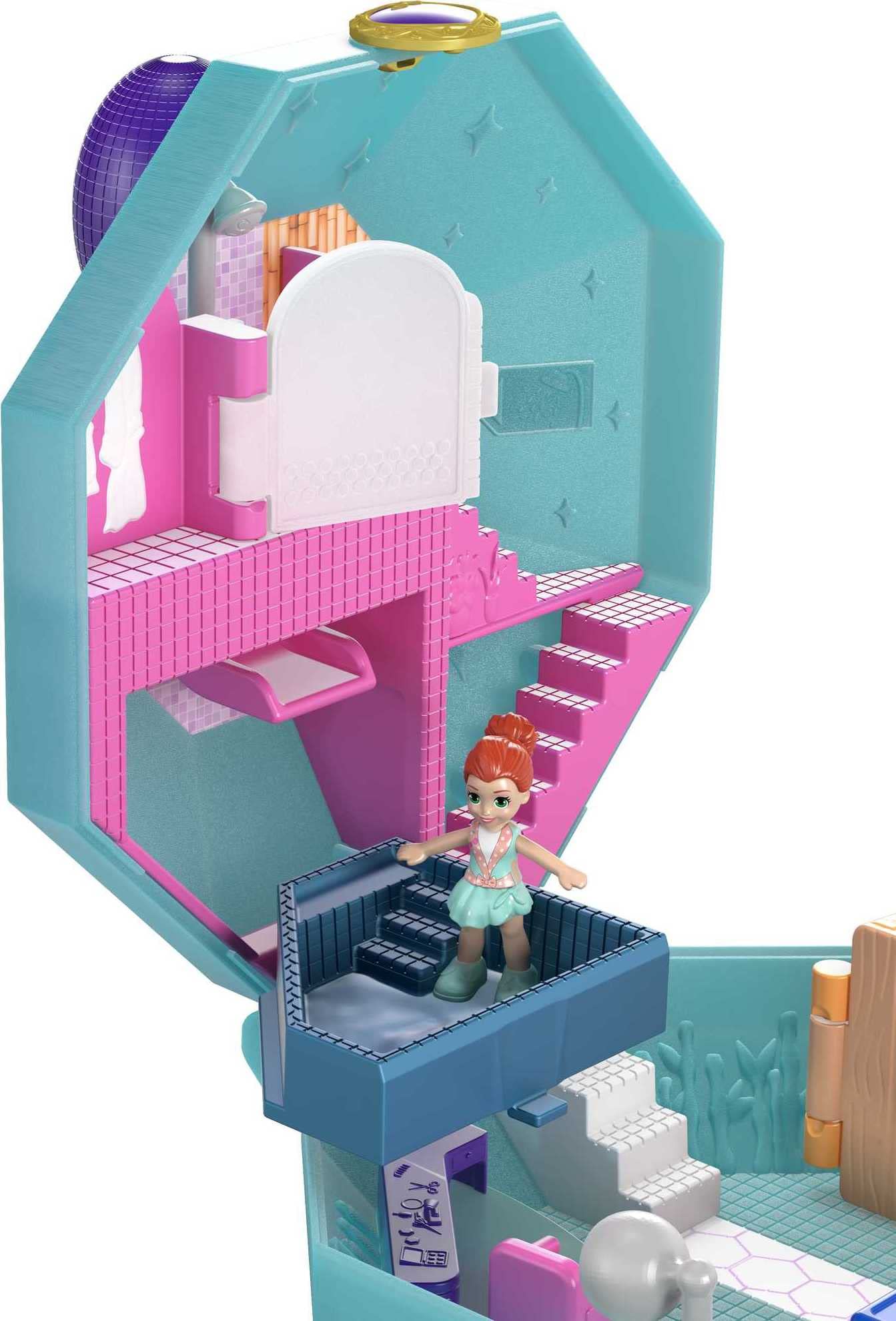 Polly Pocket Playset, Travel Toy with 2 Micro Dolls, Toy Car & Surprise Accessories, Pamperin Perfume Spa Compact