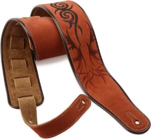 dulphee leather guitar strap, 2.8 inches width suede guitar strap for bass, electric guitar and acoustic guitar (brown tribal)