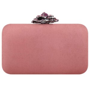 fawziya evening clutch bling rhinestone rose velvet novelty medium purses for women formall-pink