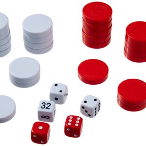 Backgammon Checkers Set 1 1/4" | Red and White | Also Includes Four Dice and Doubling Cube | for Supplement or Replacement of Lost Checkers/Stones/Game Pieces