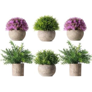 hc star potted artificial pant fake green grass with pot decorative lifelike set of 6 (high-foot, green-4 & purple-2)