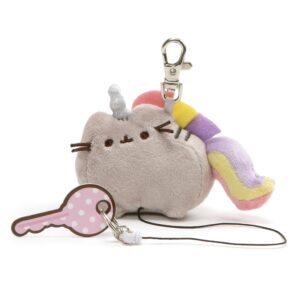 gund pusheen the cat pusheenicorn retractable key holder, unicorn plush keychain for ages 8 and up, 3”