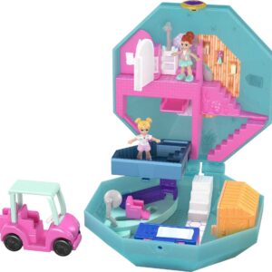 Polly Pocket Playset, Travel Toy with 2 Micro Dolls, Toy Car & Surprise Accessories, Pamperin Perfume Spa Compact