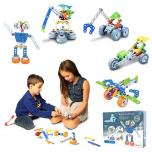 jr. engineer - robot & airplane | junior educational stem learning construction set for boys & girls 5+ years | 150 piece creative engineer set (tools included), build 5 models & more!