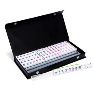 drizzle pink travel mini mahjong set 20mm with instructions - portable 146 tiles - for beginners with 4pcs racks 2 pounds - chinese mah-jong game 麻将