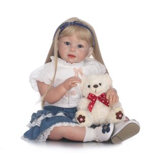 pedolltree toddlers reborn baby dolls girl soft silicone realistic 28" babies kids toddler toys with blonde long hair handmade weighted body