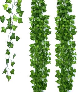 ohuhu 20 pack 131 ft artificial ivy leaf fake plants vines, greenery garland leaves hanging for home kitchen office garden wedding party home wall indoor outdoor decor, 79 inch each, green