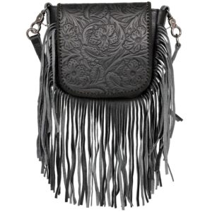 montana west handcrafted leather convertible clutch crossbody handbag biker bag w fringe (black studded w buckle)