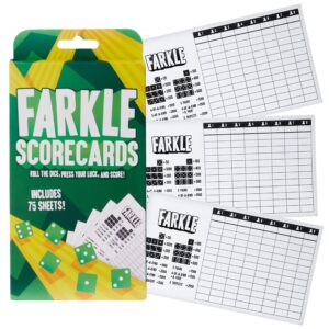 brybelly farkle scorecards – set of 75 replacement score sheets for farkle dice games for up to 8 players