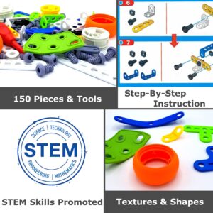 Jr. Engineer - Robot & Airplane | Junior Educational Stem Learning Construction Set for Boys & Girls 5+ Years | 150 Piece Creative Engineer Set (Tools Included), Build 5 Models & More!