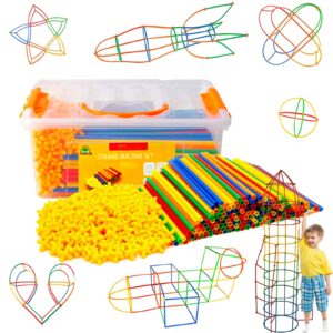 straw constructor stem building toys 800 pcs-colorful interlocking plastic enginnering toys- fun- educational- safe for kids- develops motor skills-construction blocks- best gift for boys and girls