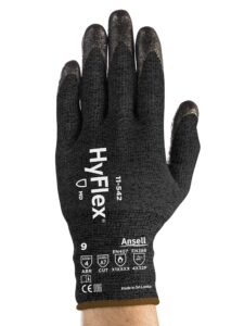 hyflex 11-542 cut/heat-resistant kevlar mechanical work gloves w/nitrile palm for machinery, ems, automotive - size 9, black (12 pairs)