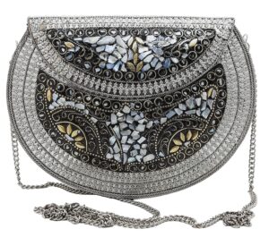 ethnic clutch vintage handmade metal mosaic stone shell purse handbag for women party bag special occasion accessories