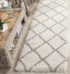 safavieh hudson shag collection runner rug - 2'3" x 6', ivory & grey, modern trellis design, non-shedding & easy care, 2-inch thick ideal for high traffic areas in living room, bedroom (sgh281a)