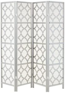 roundhill furniture quarterfoil infused diamond design 4-panel room divider, silver