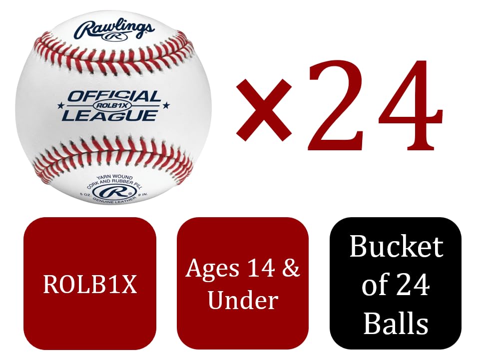 Rawlings | OFFICIAL LEAGUE Practice Baseballs | ROLB1X | Youth/14U | 6 Gallon Bucket | 30 Count