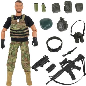 click n' play military green beret elite force swat, 12-inch action figures | fake gun, army stuff, clothes, kids toy, costume set | army figure, soldier, police officer, world peacekeepers, men toys